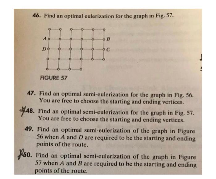 Solved 46. Find an optimal eulerization for the graph in | Chegg.com