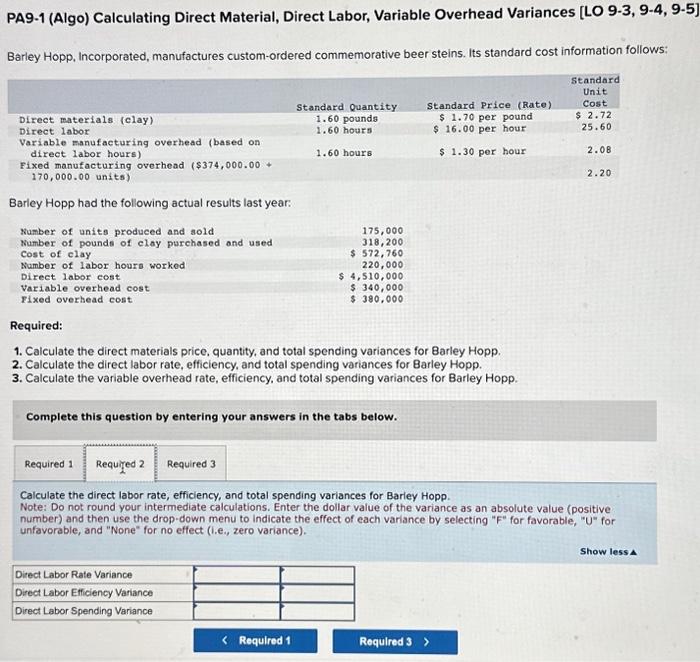 Solved PA9-1 (Algo) Calculating Direct Material, Direct | Chegg.com