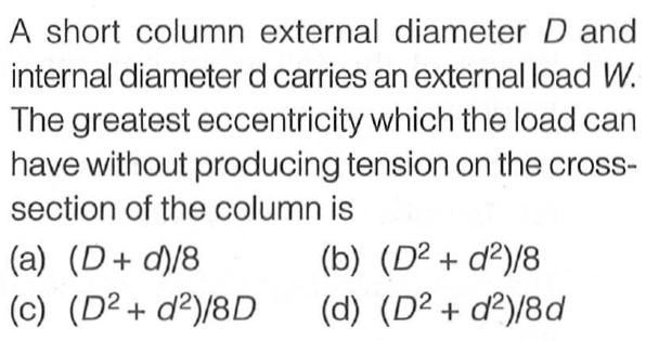Solved A short column external diameter D ﻿andinternal | Chegg.com