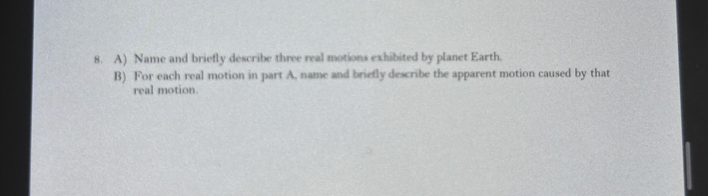 Solved A) ﻿Name and briefly describe three real motions | Chegg.com