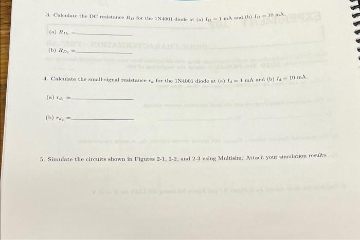 3. Calculate the DC resistance RD for the 1 N4001 | Chegg.com