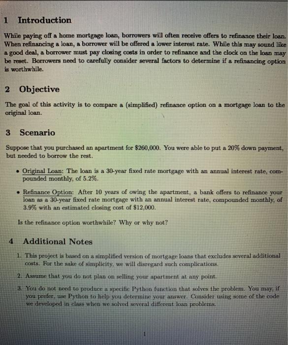1 Introduction While paying off a home mortgage loan, | Chegg.com