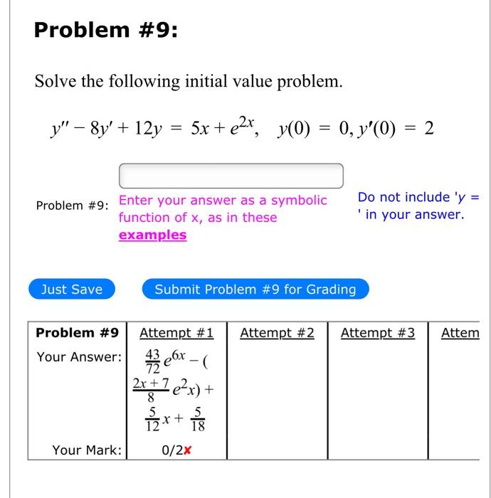 Solved Solve the following initial value problem. | Chegg.com