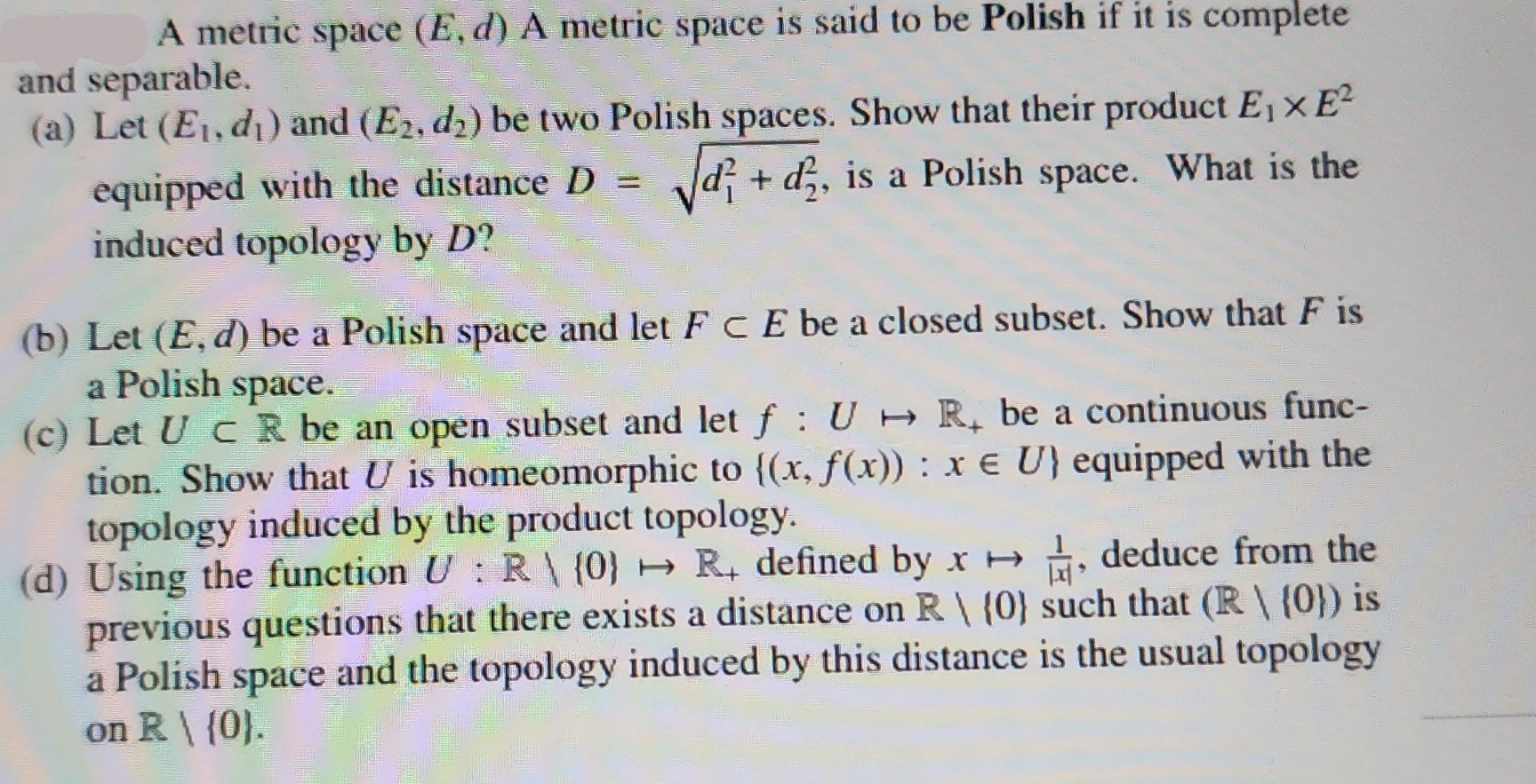 Solved A metric space (E,d) ﻿A metric space is said to be | Chegg.com