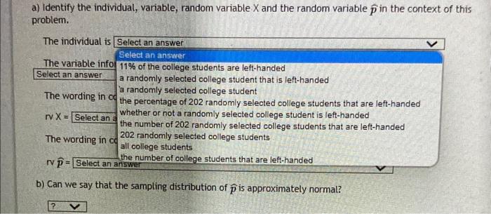 a) Identify the individual, variable, random variable | Chegg.com