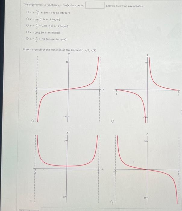 Solved The trigonometric function y = tan(x) has period 3π 2 | Chegg.com
