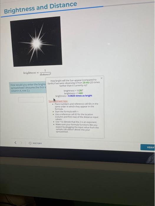 Solved 1 brightness = distance2 How would you enter the | Chegg.com
