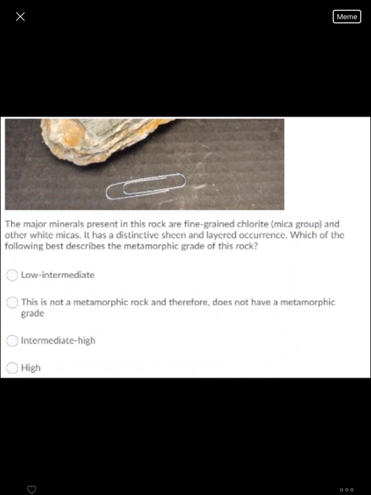 Solved Meme The major minerals present in this rock are | Chegg.com