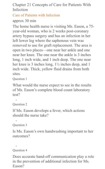 Solved Chapter 21 Concepts of Care for Patients With | Chegg.com