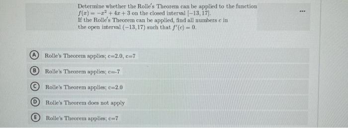 Solved Determine whether the Rolle's Theorem can be applied | Chegg.com