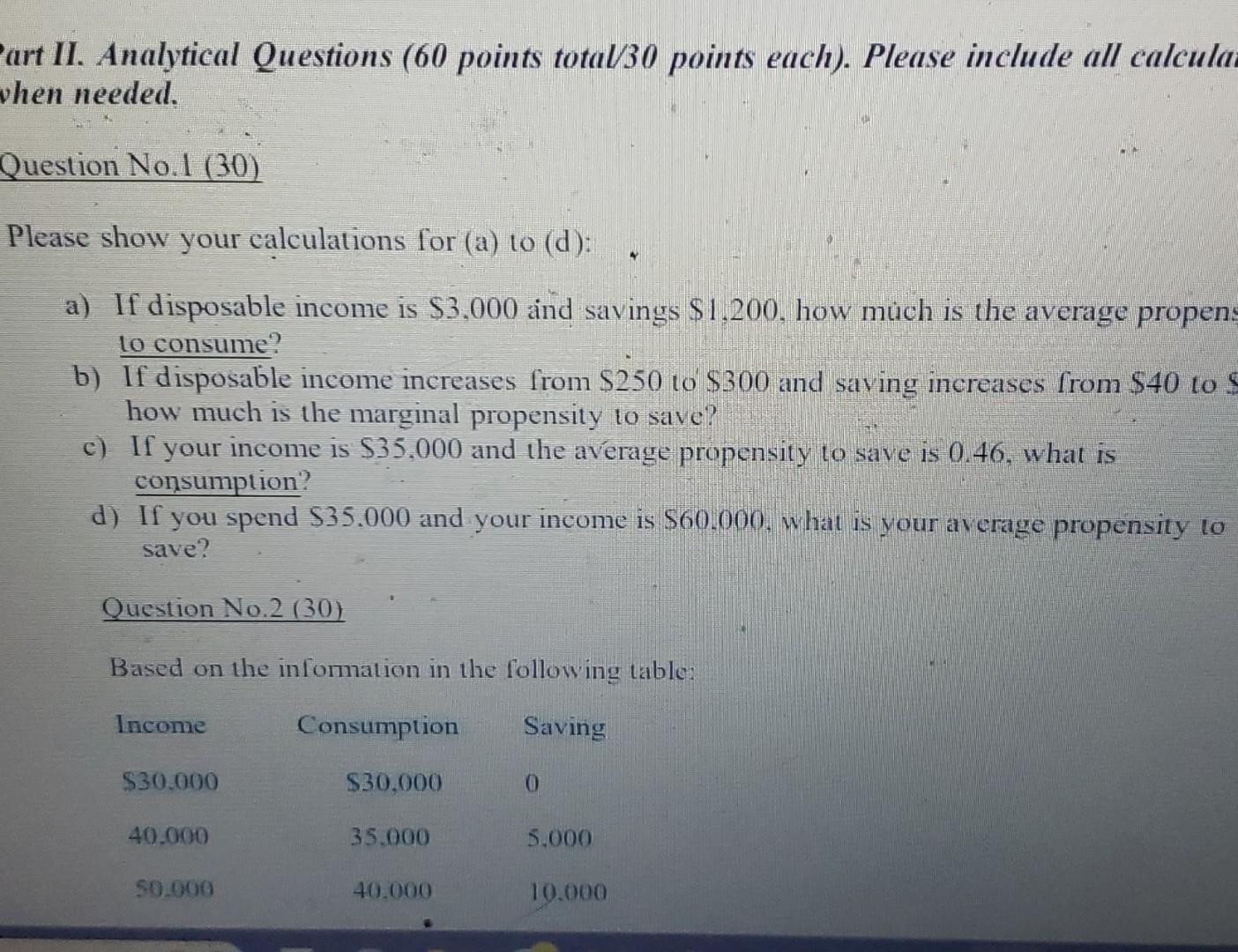Irt II. Analytical Questions (60 points total 30 | Chegg.com