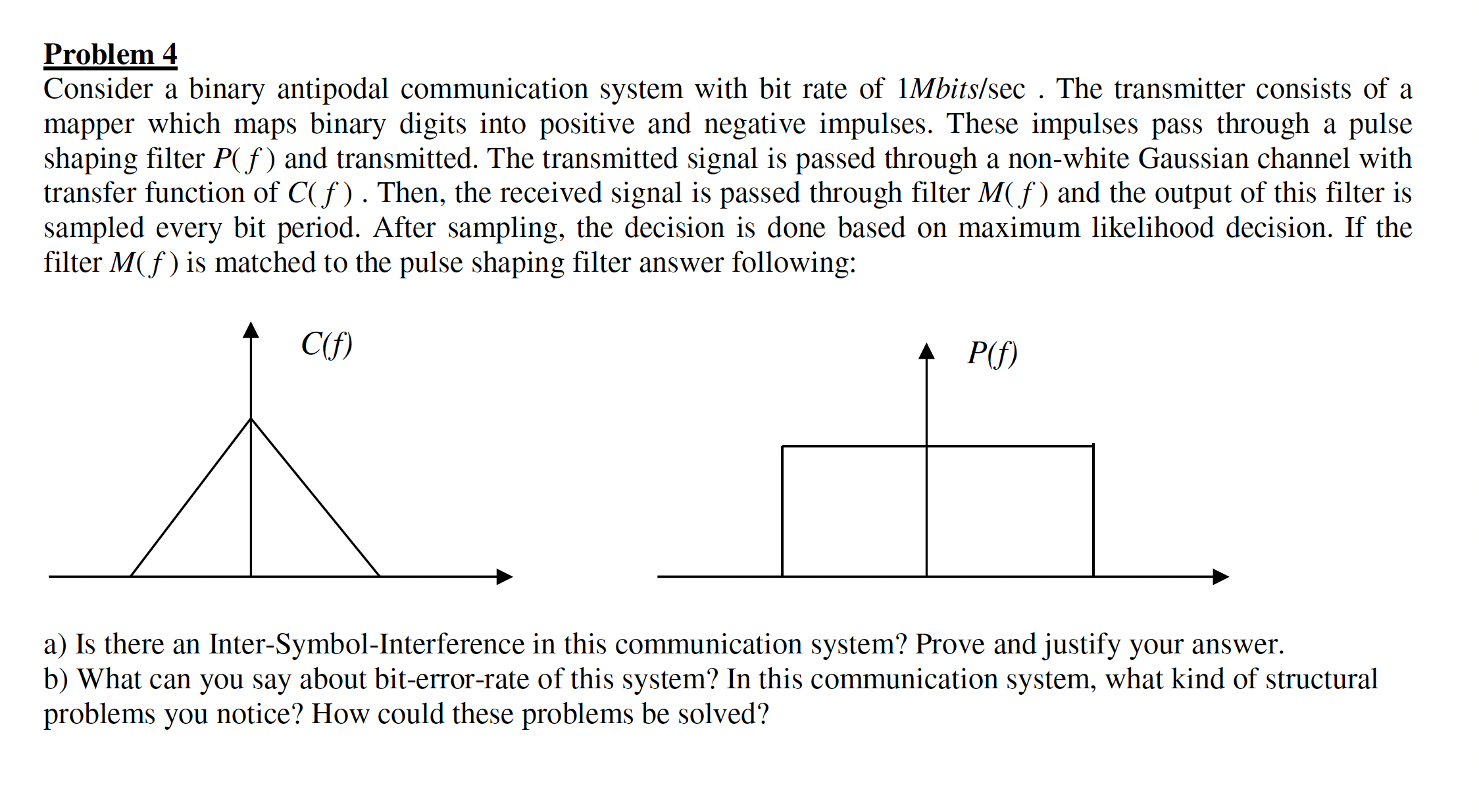 Solved Problem 4consider A Binary Antipodal Communication 2086