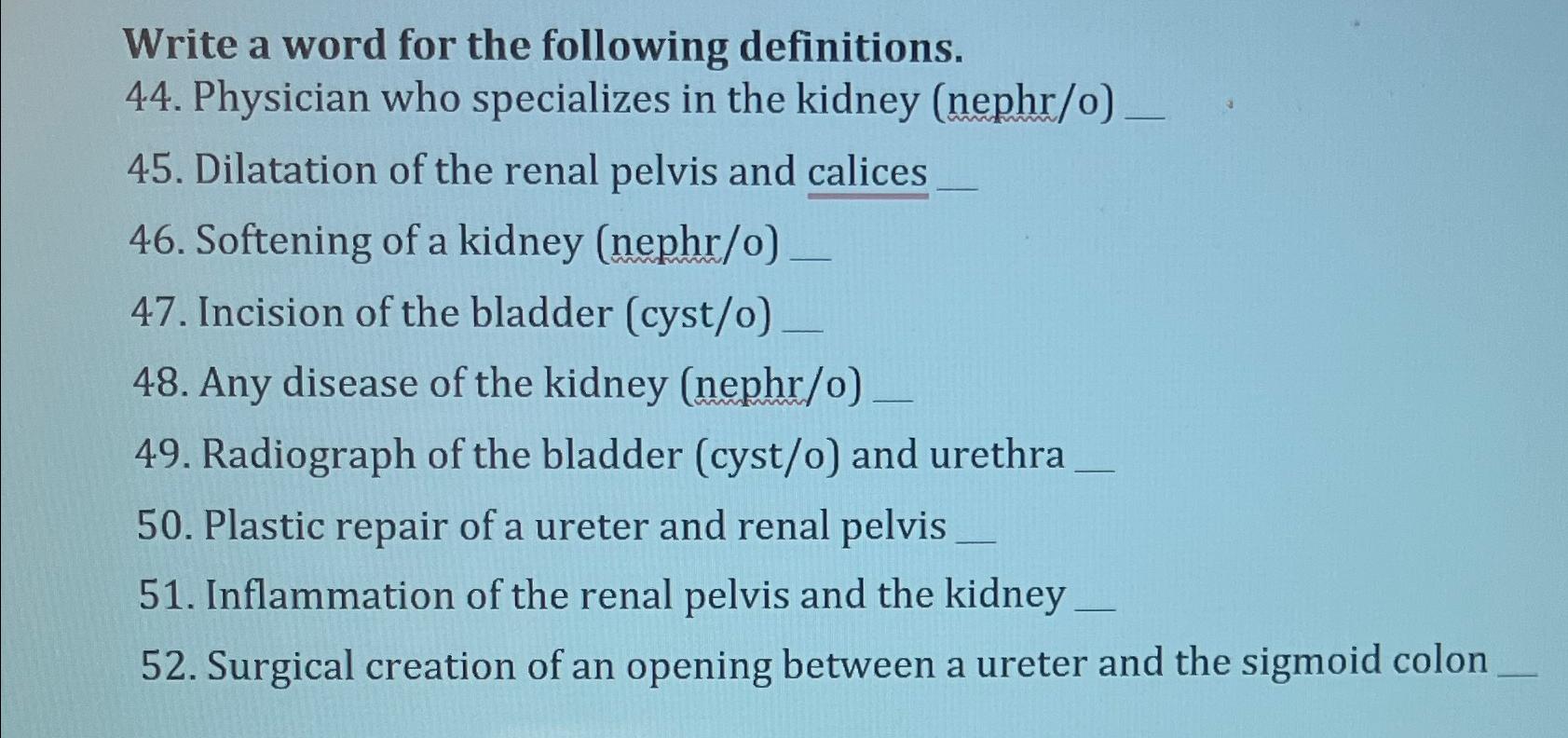 Solved Write a word for the following definitions.44. | Chegg.com
