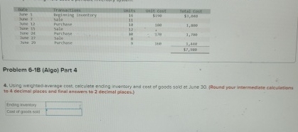 Solved Problem 6-1B (Algo) ﻿Part 4Using weighted-average | Chegg.com