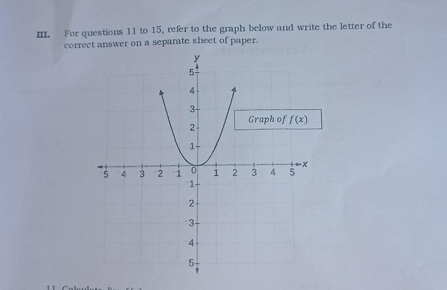 Solved III. For questions 11 to 15, refer to the graph below | Chegg.com