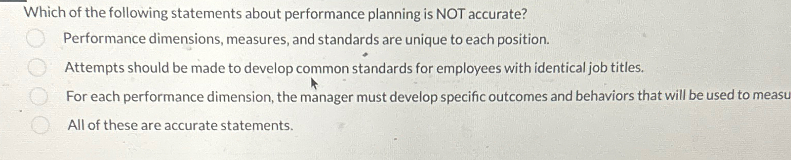 Solved Which of the following statements about performance | Chegg.com