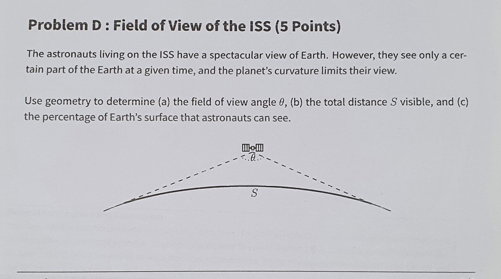 Solved Problem D : Field of View of the ISS (5 ﻿Points)The | Chegg.com