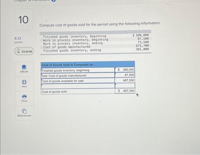 Solved 10 8.33 points 03:20:56 eBook Hint Print References | Chegg.com