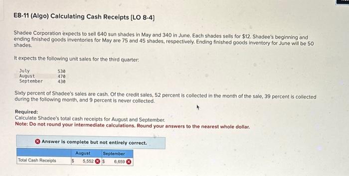 Solved E8-11 (Algo) Calculating Cash Receipts [LO 8-4] | Chegg.com