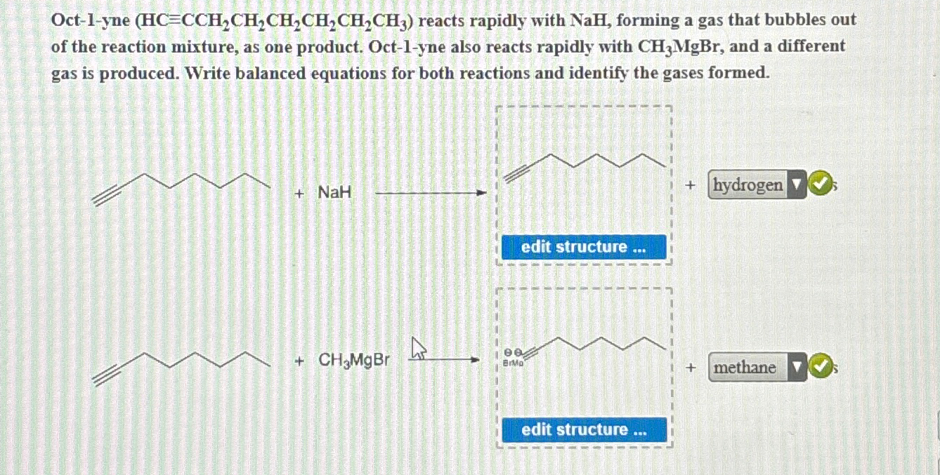 Solved Oct-1-yne )=(CCH2CH2CH2CH2CH2CH3 ﻿reacts rapidly with | Chegg.com