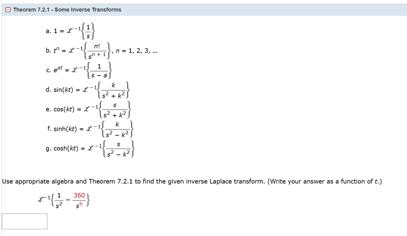 Solved a. 1=L-1{1s}b. tn=L-1{n!sn+1},n=1,2,3,dotsc. eat=L-1{ | Chegg.com