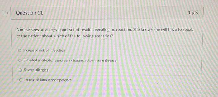 Solved D Question 11 1 pts A nurse sees an anergy panel set | Chegg.com