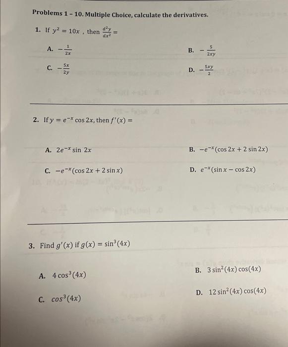 Solved Problems 1-10. Multiple Choice, calculate the | Chegg.com