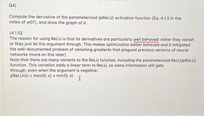 Compute the derivative of the parameterized (pReLU) | Chegg.com