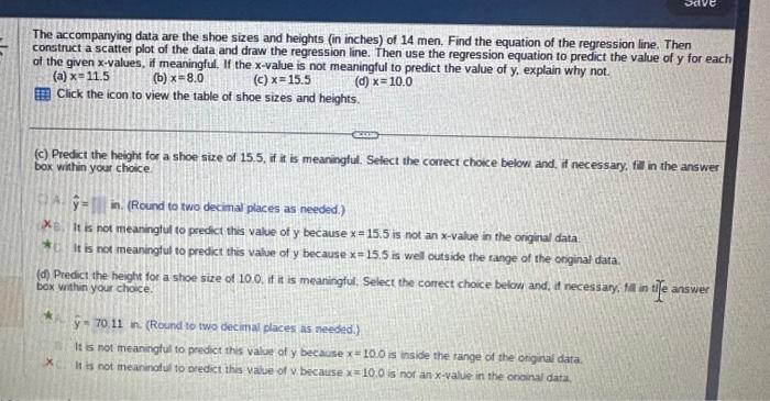 Solved The accompanying data are the shoe sizes and heights | Chegg.com