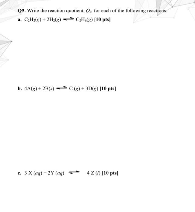 Solved Q5. Write the reaction quotient, Q., for each of the | Chegg.com