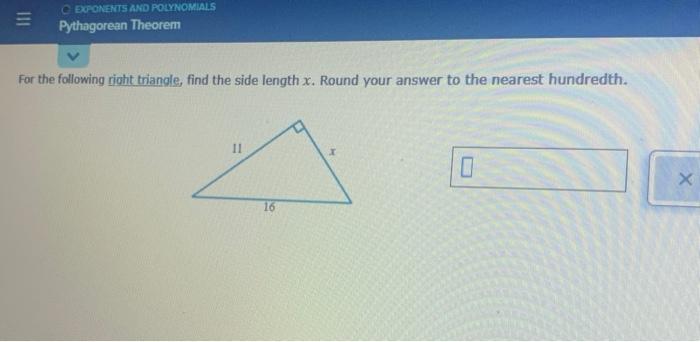 Solved EXPONENTS AND POLYNOMIALS Pythagorean Theorem For the | Chegg.com