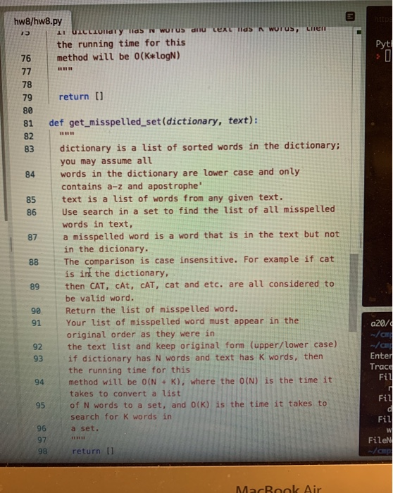 : Python O 3 hw8/hw8.py import re 2 import time 3 | Chegg.com