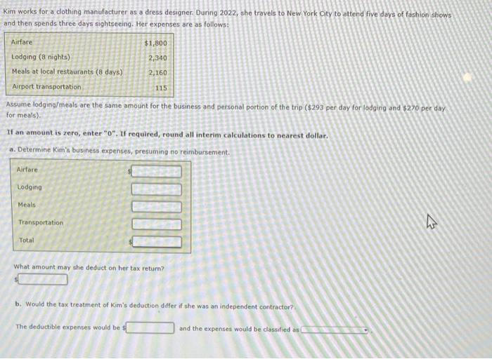 Solved Kim works for a clothing manufacturer as a dress | Chegg.com
