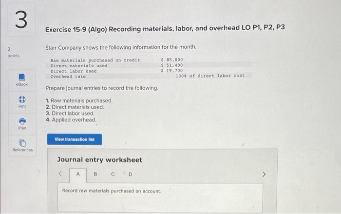Solved 3 2 points eBook Hint Print References Exercise 15-9 | Chegg.com