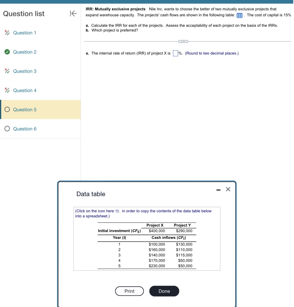 Solved Question 5a. ﻿The internal rate of return (IRR) ﻿of | Chegg.com