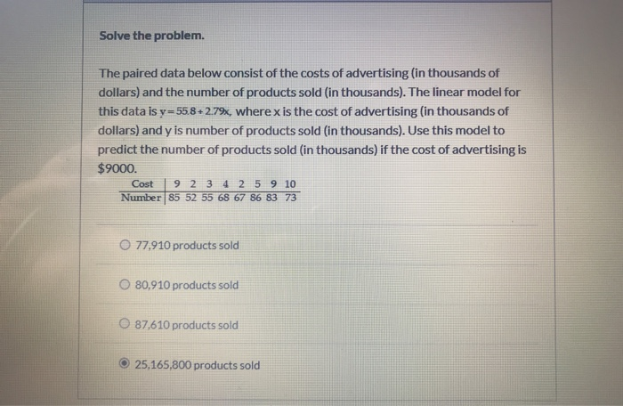 Solved Solve the problem. The paired data below consist of | Chegg.com