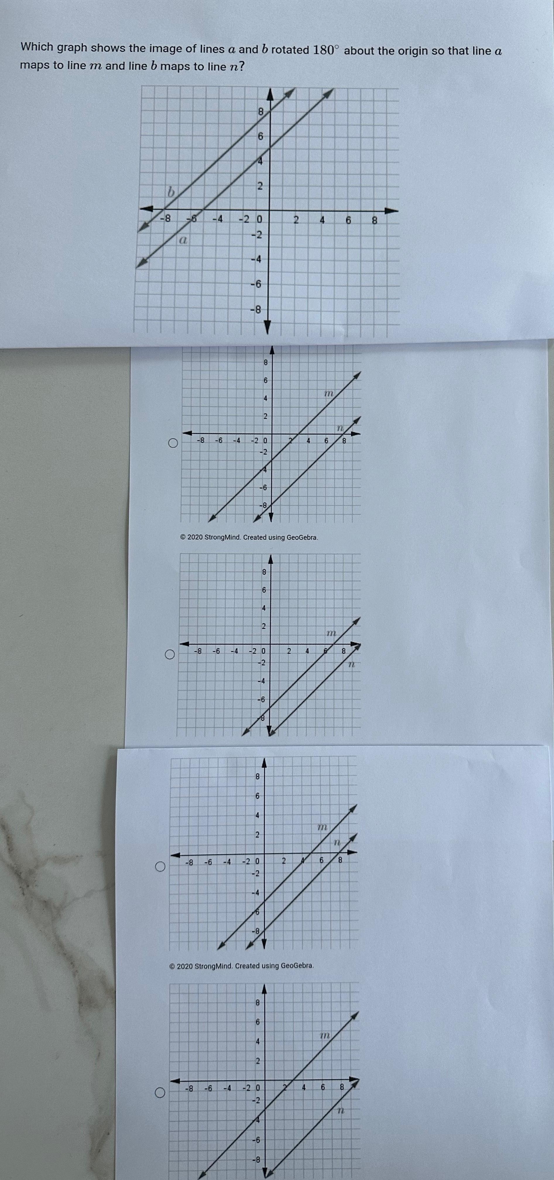 Solved Which graph shows the image of lines a and b ﻿rotated | Chegg.com
