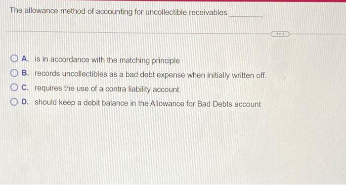 Solved The allowance method of accounting for uncollectible | Chegg.com