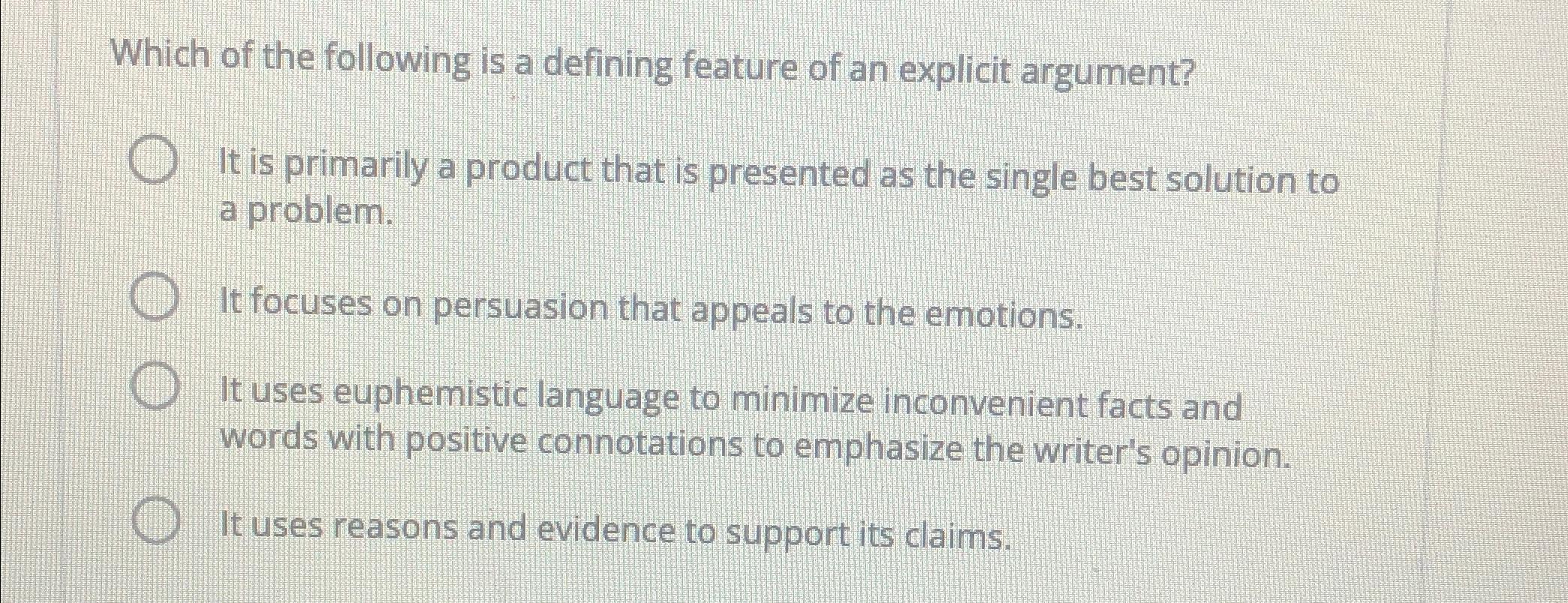 Solved Which of the following is a defining feature of an | Chegg.com