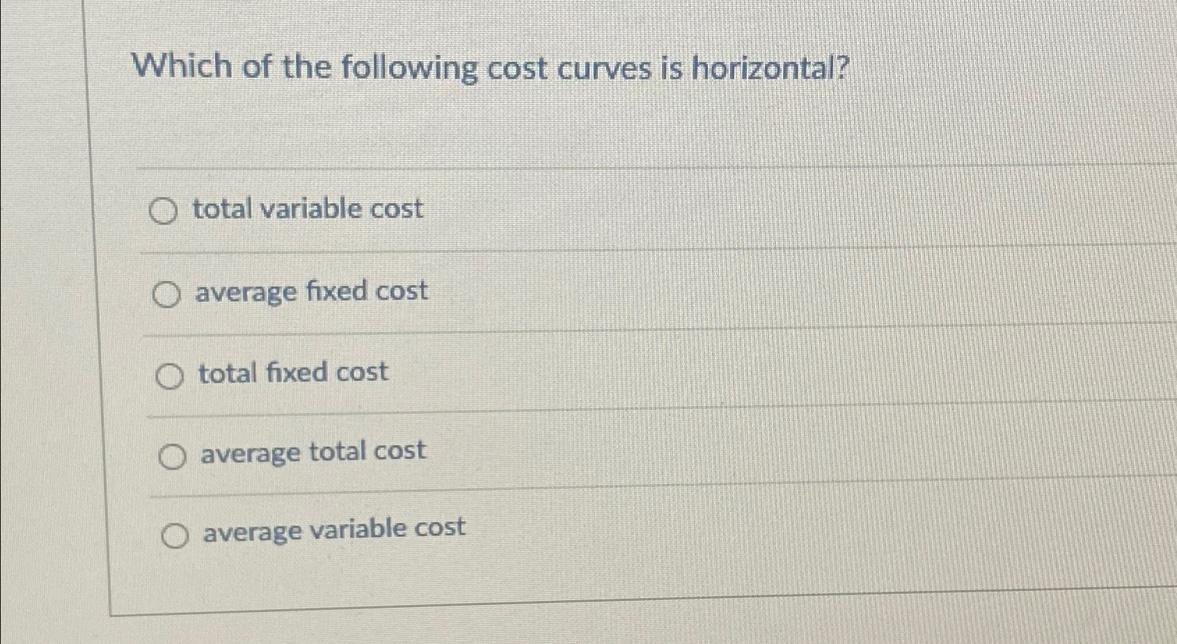 Solved Which of the following cost curves is | Chegg.com