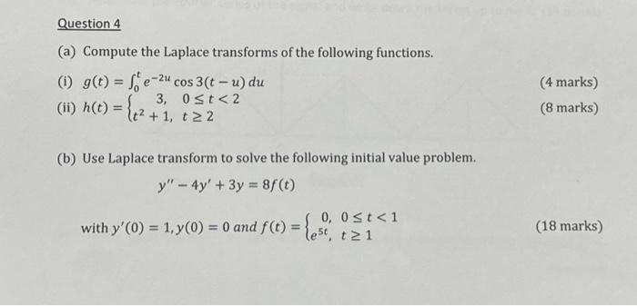 Solved a) Compute the Laplace transforms of the following | Chegg.com
