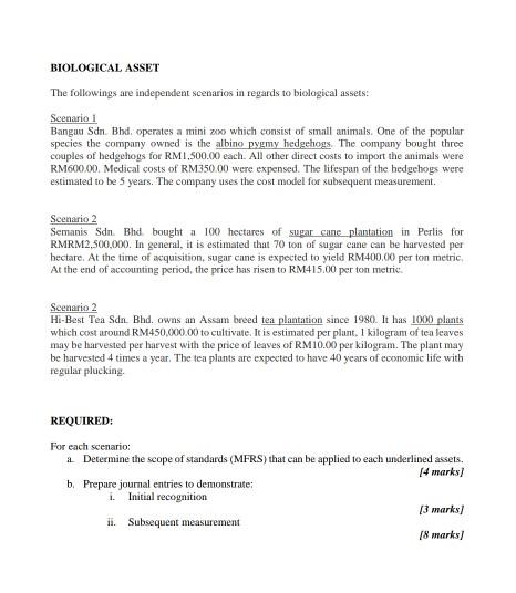 BIOLOGICAL ASSET The followings are independent | Chegg.com