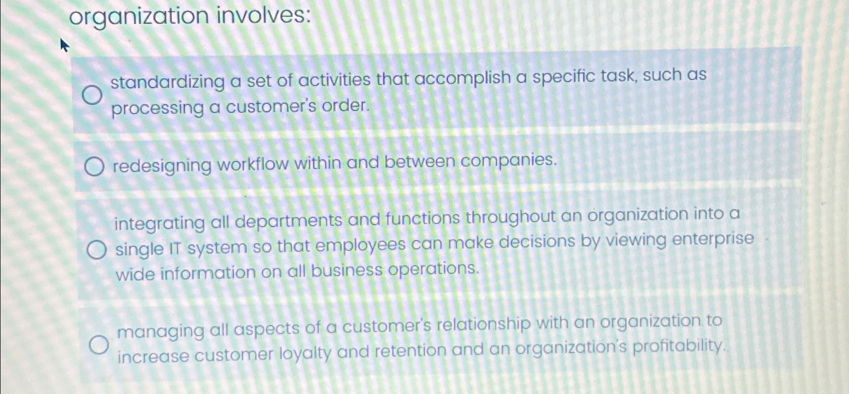 Solved organization involves:standardizing a set of | Chegg.com