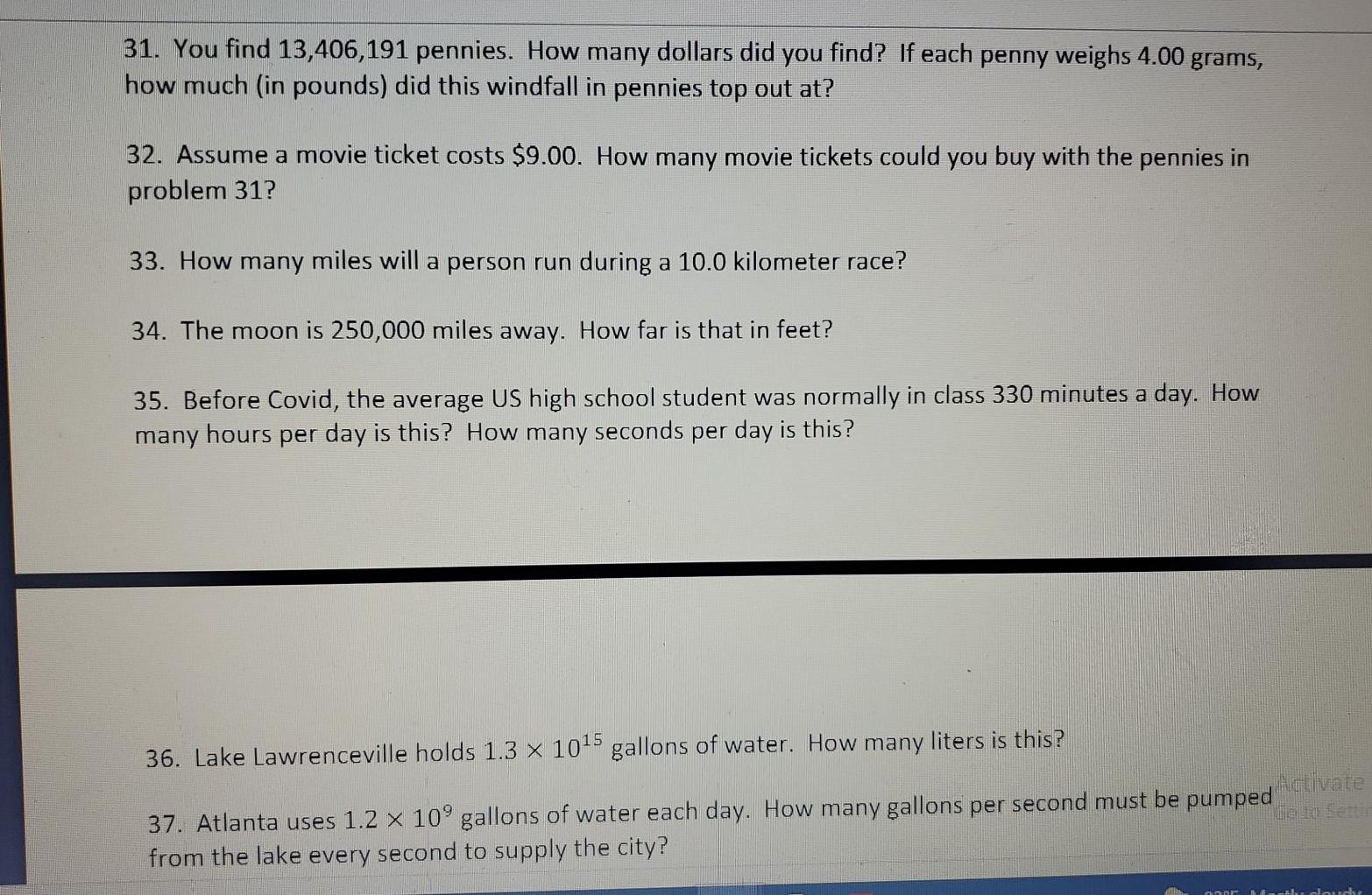 Solved Word problems. Consider Sig Figs when giving your | Chegg.com