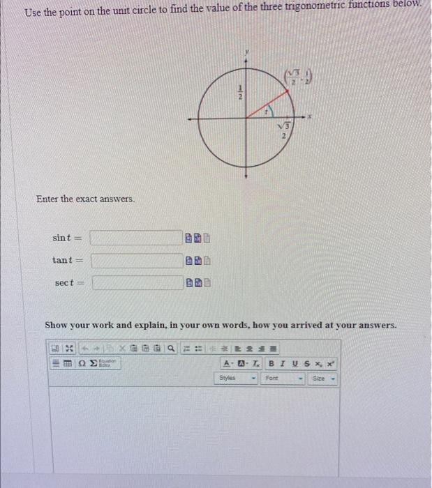 Solved Use the point on the unit circle to find the value of | Chegg.com