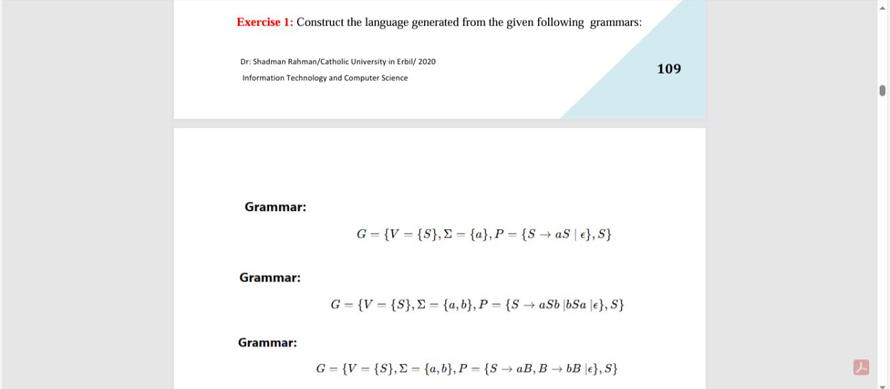 Solved Exercise 1: Construct the language generated from the | Chegg.com