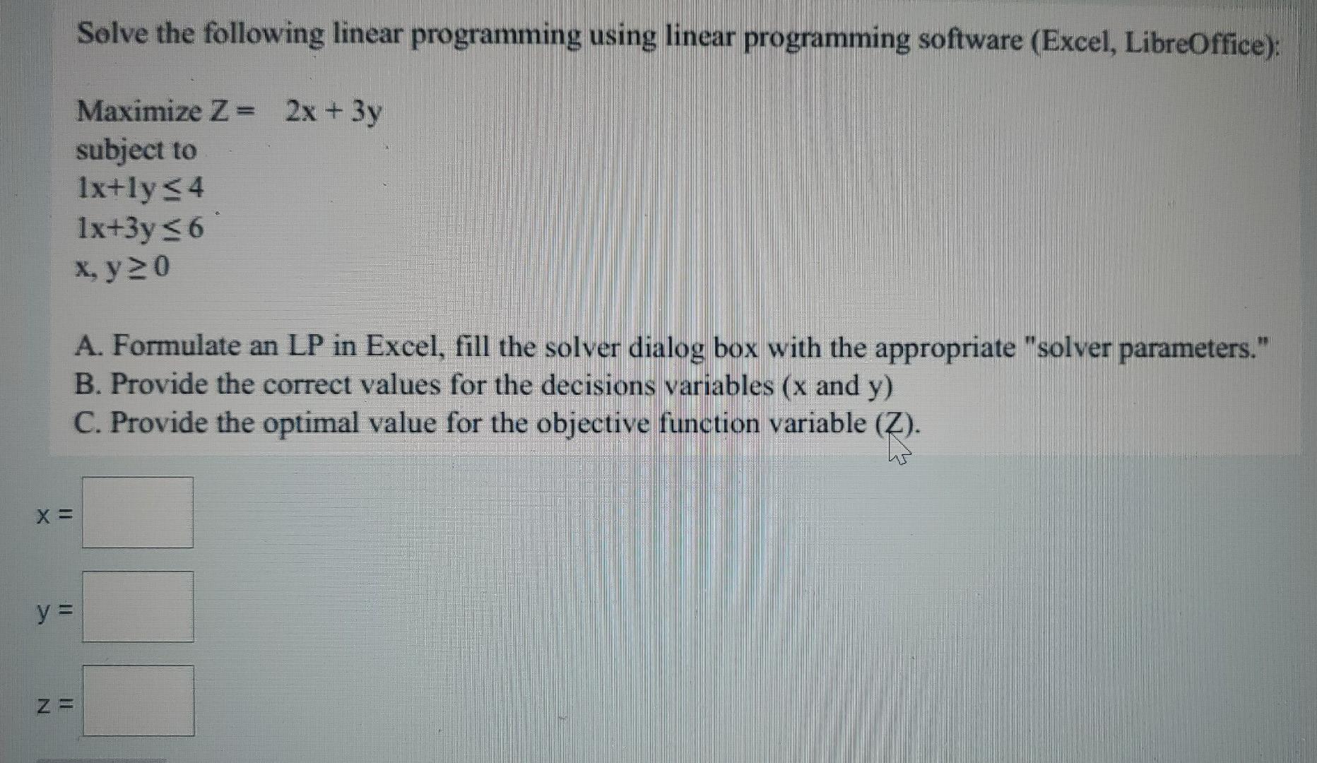 Solved Solve the following linear programming using linear | Chegg.com