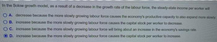 Solved In the Solow growth model, as a result of a decrease | Chegg.com