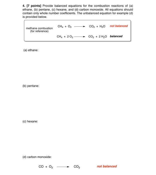 Solved 4. [7 points] Provide balanced equations for the | Chegg.com