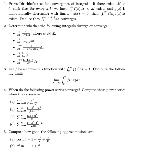 Solved Prove Dirichlet's test for convergence of ﻿integrals: | Chegg.com